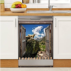 Dishwasher Magnet Cover Goats Standing Rock Beautiful View Himalayan Mountains Kheerganga Magnetic Refrigerator Stickers Decorative Appliance Cover Fridge Panels Metal Door Garage 23x26in