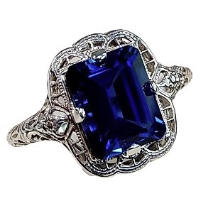 YUREN Elegant Huge Natural 3.5Ct Tanzanite 925 Silver Sapphire Ring Women Wedding Engagement Size 6-10 (US code 7)