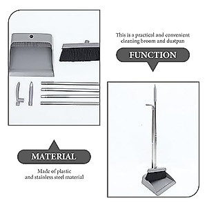 1 Set Broom and Dustpan Set with Long Handle Stainless Steel Kitchen Supple Bristle Brooms Stand Up Pan Home Cleaning Device for Home Household Floor Cleaning