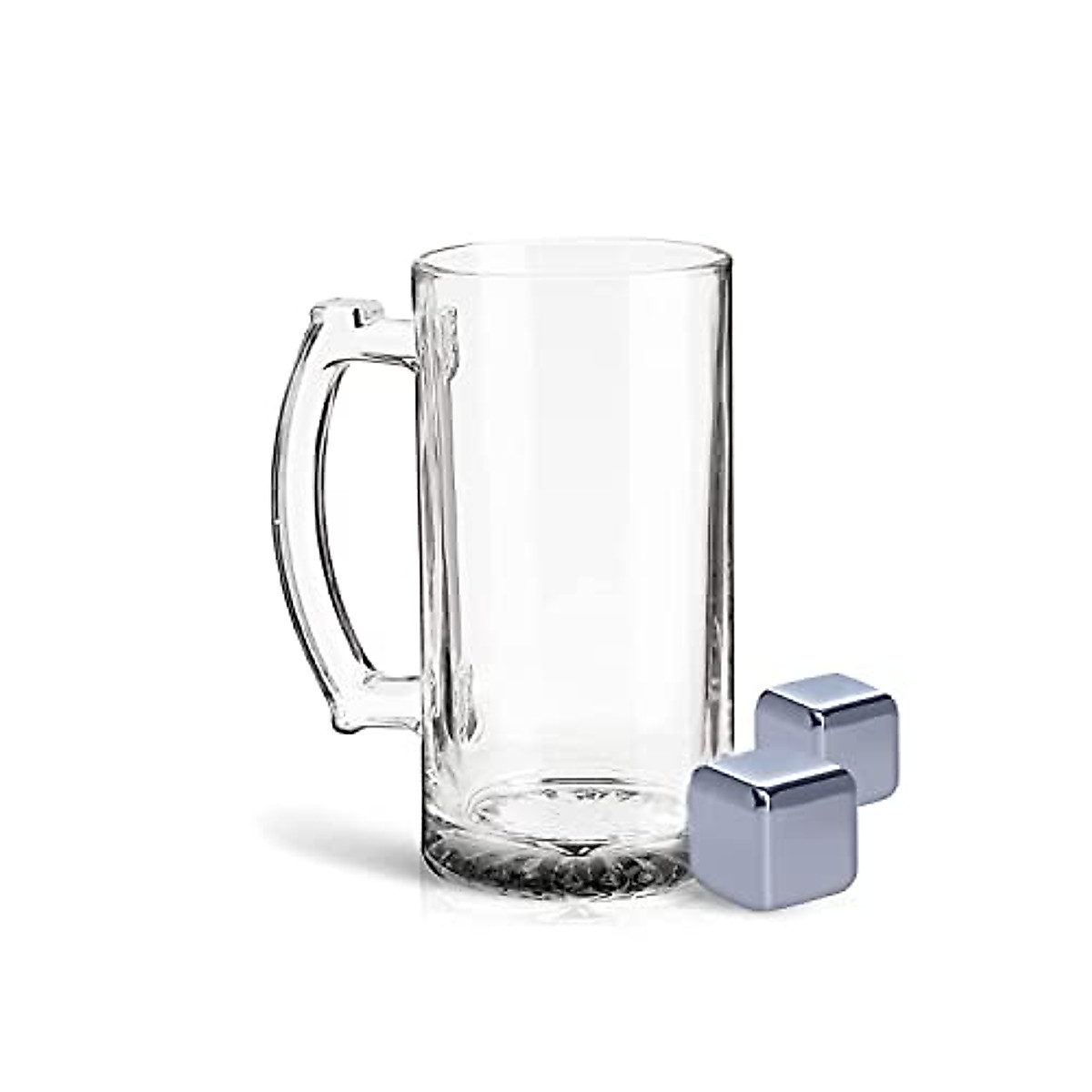 Beer Mug With Handle- Drinking Glass Dishwasher and Freezer Safe - Drinking Cup 26 ounce Large Pub Beer Mug with 2 Stainless Steel Ice Cubes - Traditional Beer Mug, Tea Glass, Cocktail Glass