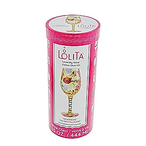 Enesco Designs by Lolita Kindness Floral Hand-Painted Artisan Wine Glass, 15 Ounce, Multicolor
