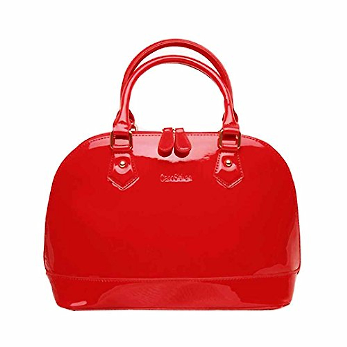 Mily Dome Satchel Handbag Patent Leather Bag Candy Color Jelly Shoulder Bag Tote Red