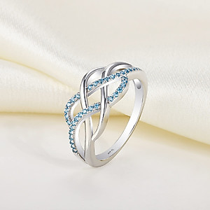 YL Celtic Knot Rings 925 Sterling Silver Twisted Knot Ring 18k White Gold Plated Created Aquamarine Infinity Statement Rings-size5
