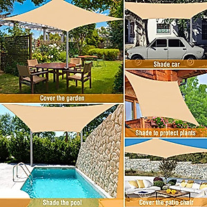 UIRWAY Sun Shade Sail 12x16FT Rectangle Canopy, 95% UV Block, 185GSM Breathable Sunshade for Patio, Garden, Pergola, Backyard - Sand