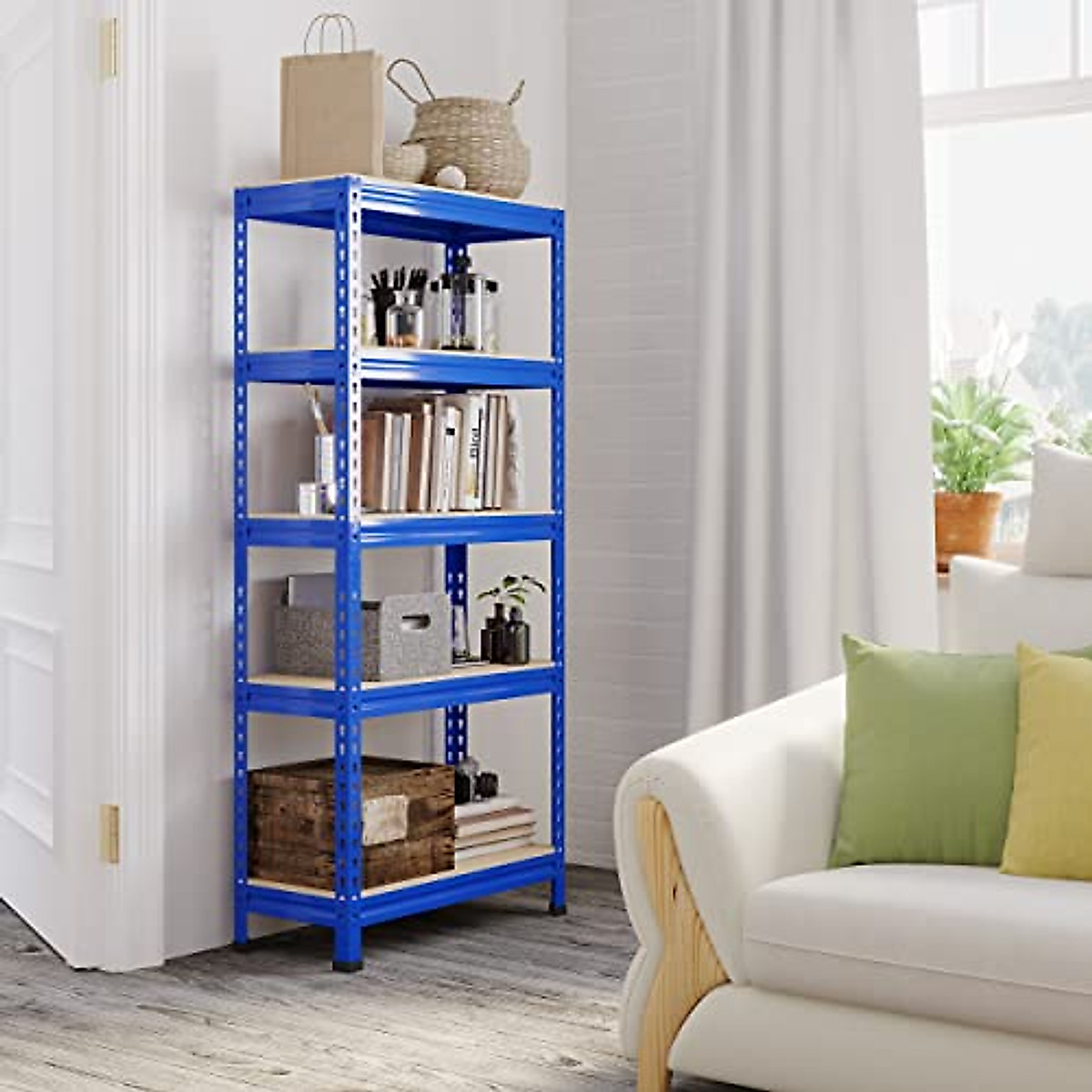 BuxWellBang 5-Shelf Heavy Duty Shelving - Adjustable Garage Storage Shelves, Metal Utility Storage Racks for Warehouse Pantry Basement Kitchen, Utility Shelves,Blue