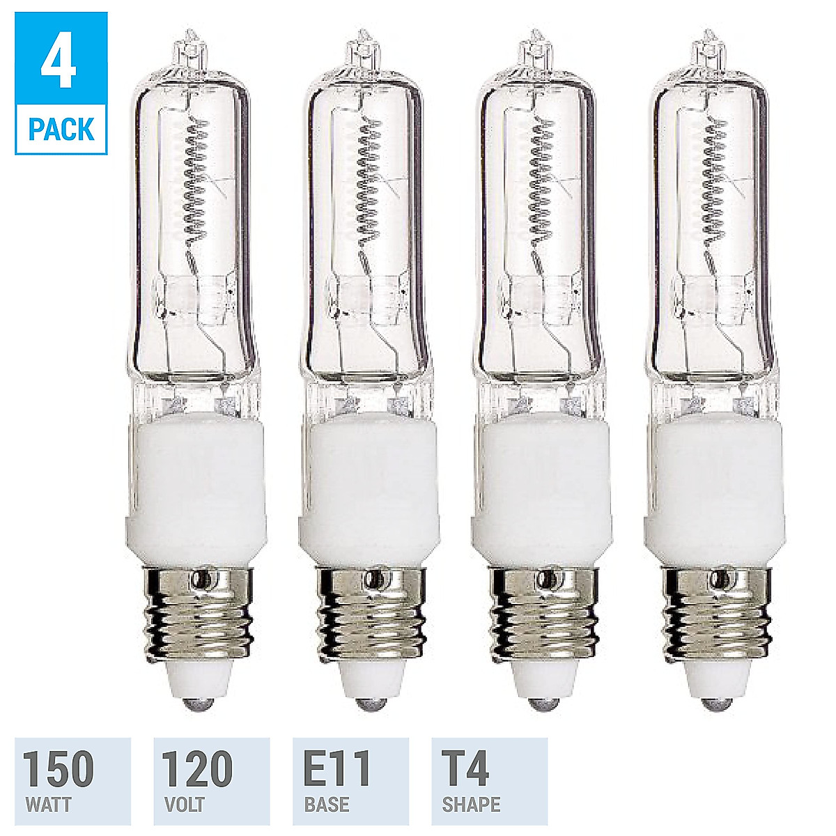 KOR (4 Pack) Q150CL/MC - 150 Watt JD T4 E11 Mini Candelabra Base 120V Clear Light Bulbs