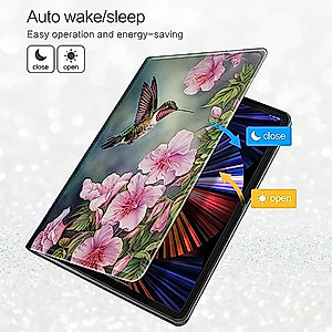 Case for iPad Air 5th Generation (2022) /Air 4th Generation (2020) 10.9 Inch, Slim PU Leather Multi-Angle Smart Folio Stand Cover with Auto Wake Sleep, Hummingbird Flower