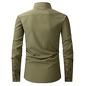 ATOFY Men's Long Sleeve Dress Shirt Regular Fit Casual Button-Down Solid Shirt with Pockets(Army Green, L)