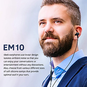 Adorer Wired Earphones, EM10 Powerful Bass in Ear Headphones with Microphone and Volume Control, Noise Isolating Earphones - Black