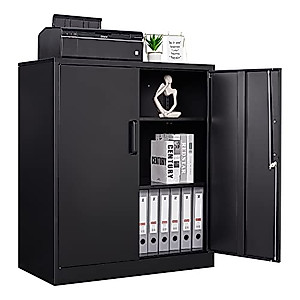 Metal Storage Cabinet Locked Steel Cabinet with 2 Adjustable Shelves Office Cabinet Locking Tool Cabinets Kitchen Storage Cabinet metal locker Small Counter Height Storage Cabinet Cupboard 35.4"H