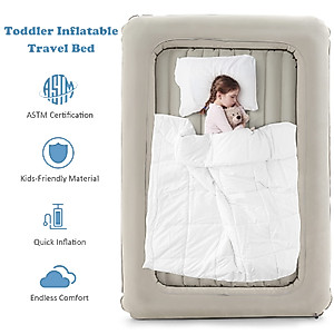 Costzon Toddler Travel Bed, Portable Toddler Bed with Detachable 2 Sided Air Mattress, Electric Pump, Storage Bag, Inflatable Blow Up Kids Bed, Perfect for Boys Girls Travel, Camping, Sleeping (Gray)