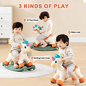 Hi-Tech Unicorn Rocking Riding Horse Toys for Kids, Puzzle Musical Light Educational Pony Ride Toddlers Toy (24.4" L x 11.4" W x 14.5" H) for Toddlers Boys Girls. (Pony Horse)