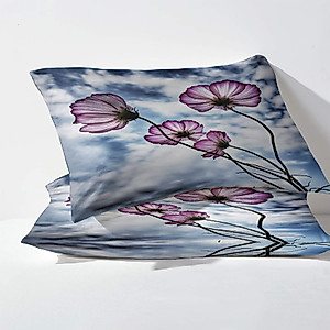 Poppy Sheets Full Size, Plant Sky Bed Sheets, Patterned Bedding Sheets & Pillowcases 4 Piece Set - Soft Microfiber Deep Pocket Fitted Sheet & Flat Sheet & 2 Pillow Cases L5-&-328