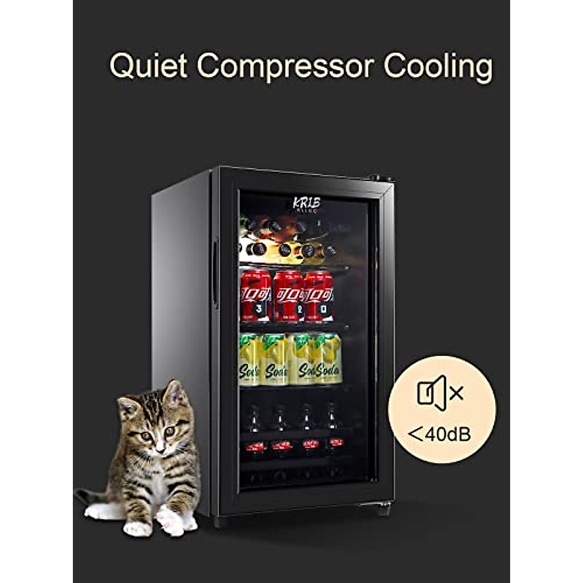 KRIB BLING Beverage Refrigerator 120 Can Freestanding Beverage Cooler with Adjustable Shelving Glass Door for Beer Soda or Wine Perfect for Home Office or Bar Black (KB03-FLB-60)