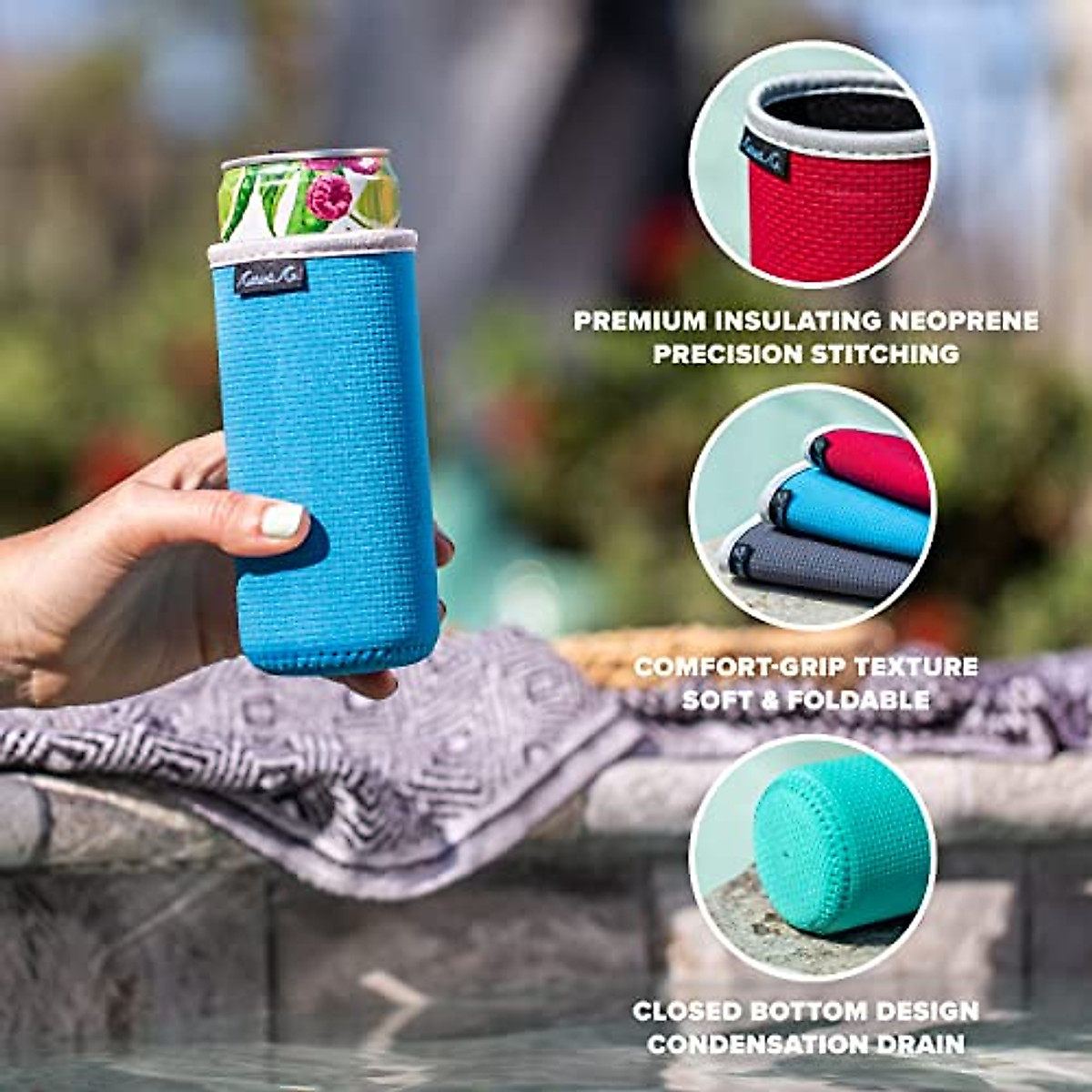 Slim Can Cooler Sleeves (5-Pack) Insulated Neoprene Slim Can Koolie for White Claw - Skinny Can Cooler for Seltzer - Skinny Can Koolies for Slim Beer - Tall Can Koolie for Truly Coolies for Slim Cans