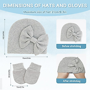 ZURLEFY Baby Girl Hats and Mittens Set for 0-6 Months, Newborn Hospital Hats with Bow for Infant Baby No Scratch Cotton Mittens Set(31-08)