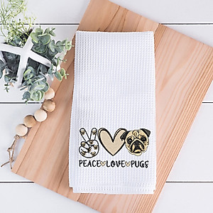 BDPWSS Pug Kitchen Towel for Pug Dog Lover Gift Pug Mom Gift Crazy Pug Lady Gift Pug Dog Owner Gift Peace Love Pugs Gift (Peace Love Pugs TW)