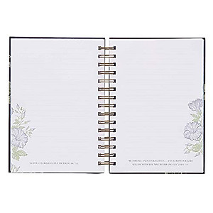 Christian Art Gifts Journal w/Scripture Grace Romans 3:22 Bible Verse Blue Floral 192 Ruled Pages, Large Hardcover Notebook, Wire Bound