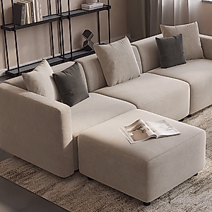 Acanva Luxury L-Shaped Upholstery Convertible Modular Sectional Sofa, Contemporary Reversible Couch with Chaise Lounge for Living Room, Apartment,1-Seater, Beige Armless Chair