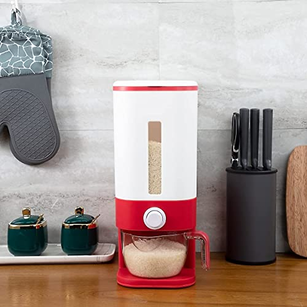 Rubtlamp 20 Lbs Rice Dispenser, Large Dry Food Container With Lid, Rice Storage Container With Measuring Cylinder, Cereal Dispenser Moisture Proof Household Food Dispenser Bucket, For Christmas