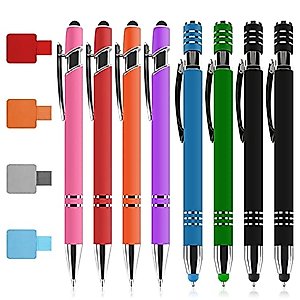 Discring 8 PCS Ballpoint Pen & 4 Pen Clips - High Precision Colorful Metallic Ballpoint Pen with Anti-Scratch Stylus Tip
