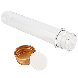 SEUNMUK 60 PCS 40ml Clear Plastic Test Tubes with Gold Caps, 140 x 25 mm Clear Bath Salt Tubes, Test Tubes for Plants, Scientific Experiments, Candy Storage, Powders, Spices