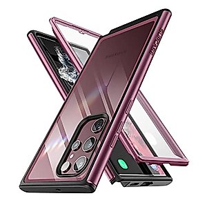 SUPCASE UB Edge Pro Series Case for Samsung Galaxy S22 Ultra 5G (2022 Release), Slim Frame Clear Protective Case with Built-in Screen Protector (Wine)
