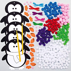 Baker Ross AX356 Penguin Pom Pom Decoration Kits - Pack of 5, Christmas Tree Ornmanets for Kids Arts and Crafting Activities
