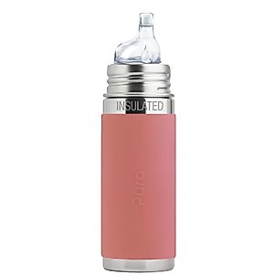 Pura Kiki 9oz/260ml Stainless Steel Insulated Sippy Bottle w/Sleeve, Plastic-Free, MadeSafe Certified, Medical-Grade Silicone Sipper Spout Fast Flow Rate for Kids, Toddlers, Babies & Infant – Aqua