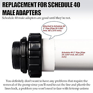 (2-Pack) 2" MIP x 2" PVC Hi-Temp Unions, Compatible with Pentair Whisperflo & Intelliflo Pool Pumps - Hand-Tightened Pool Pump High Temp Unions - Replacement for Schedule 40 Male Adapters