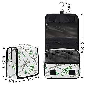 POFATO Dragonfly Insects Leaves Travel Toiletry Bag Cosmetic Makeup Bag for Women Men Hanging Hook Wash Toiletries Portable Toiletry Bags Organizer