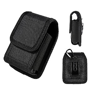 Case for Moto Razr+ Plus/Razr 2023/Galaxy Z Flip 5 4 3 Phone Case Black Balistic Nylon Leather Vertical Pouch [Belt Loop, Metal Clip] for Samsung Z Flip 5 5G, Z Flip4/3