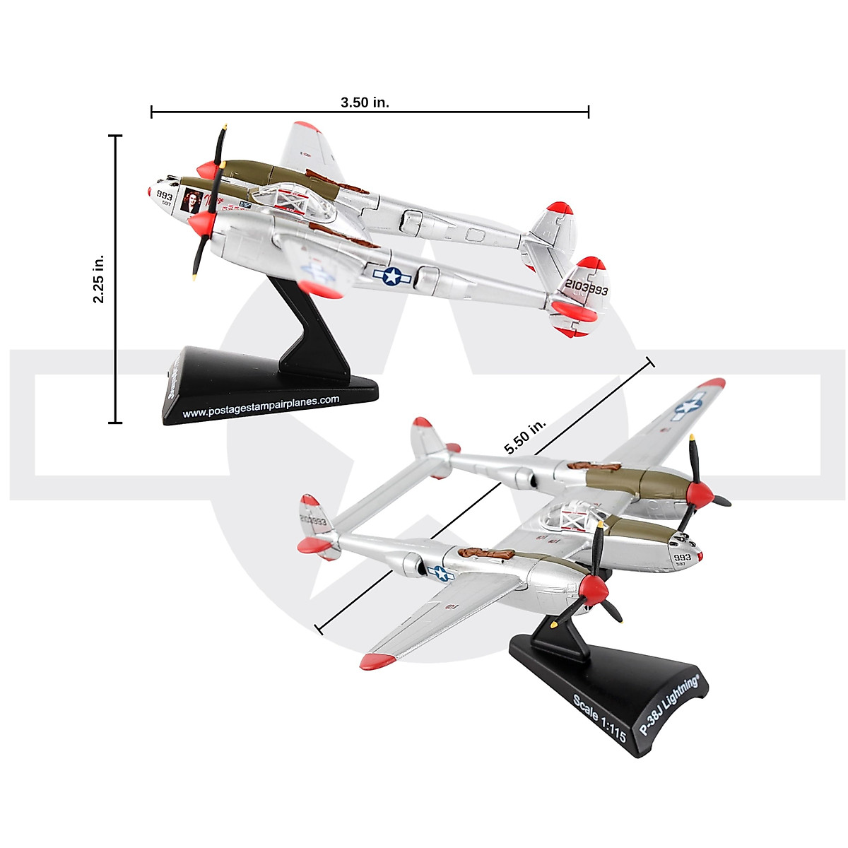 Daron Worldwide Trading Postage Stamp P-38J Lightning Marge 1/115 Dick Bong Airplane Model