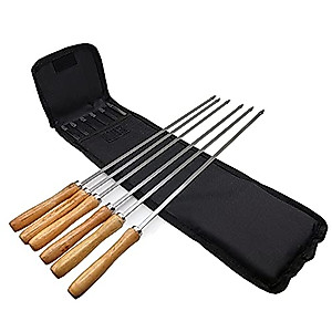 Acroyan 12 Pack Kebab Skewers 16.5 Inch Grill Skewers Stainless Steel BBQ Barbecue Sticks Flat Skewer Heavy Duty Large Wide Reusable with Nonslip Wooden Handle for Kabob Shrimp Chicken Beef Vegetable