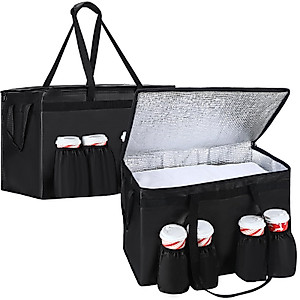 FillTouch 2 Pcs Extra Large Insulated Food Delivery Bag with Cup Holders 23 x 15 x 14 Inch Pizza Delivery Bags Insulated with Zippered for Beverages Grocery Pizza, Commercial Quality Hot and Cold