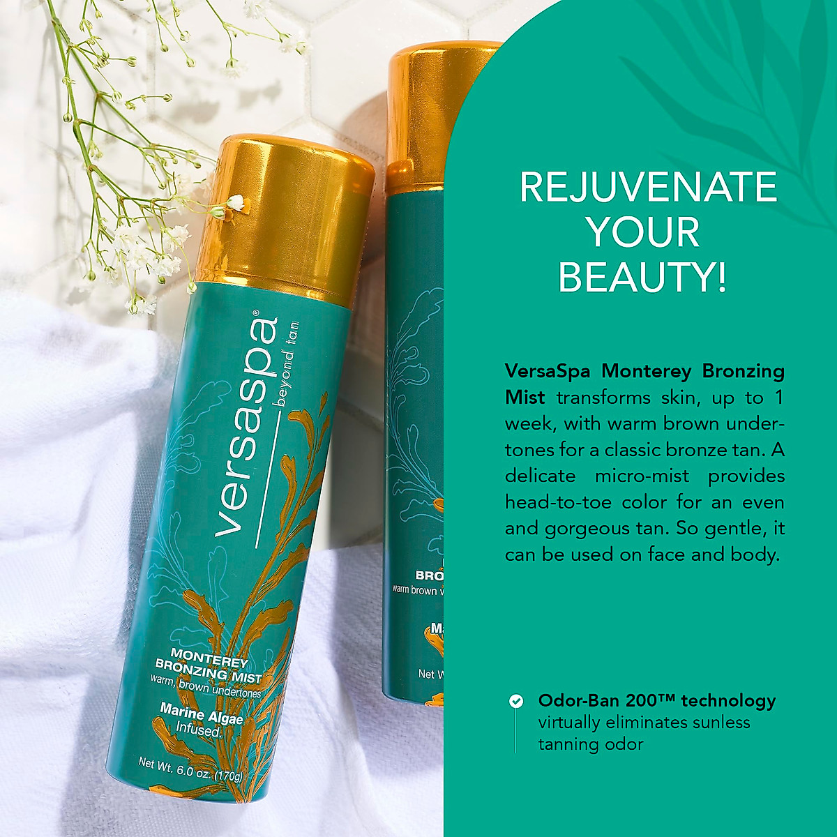 Versa Spa Monterey Bronzing Mist Sunless Self Tanner with Warm Brown and Caramel Undertones for Body and Face, 6 Ounces