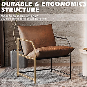 Homy Grigio Sling Accent Chair Set of 2 Mid Century Modern Arm Chair with Metal Frame Upholstered Reading Chair Living Room Chairs for Bedrooms Living Room Home Office,Brown