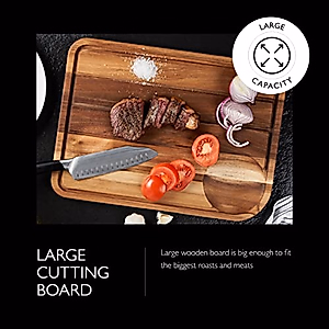 Cole & Mason Berden Large Chopping & Carving Board - Wood Cutting Board - Chopping Board with Juice Channel for Meats, Vegetables and Fruits - Reversible Serving Platter - Acacia, 18.5" x 13.5"