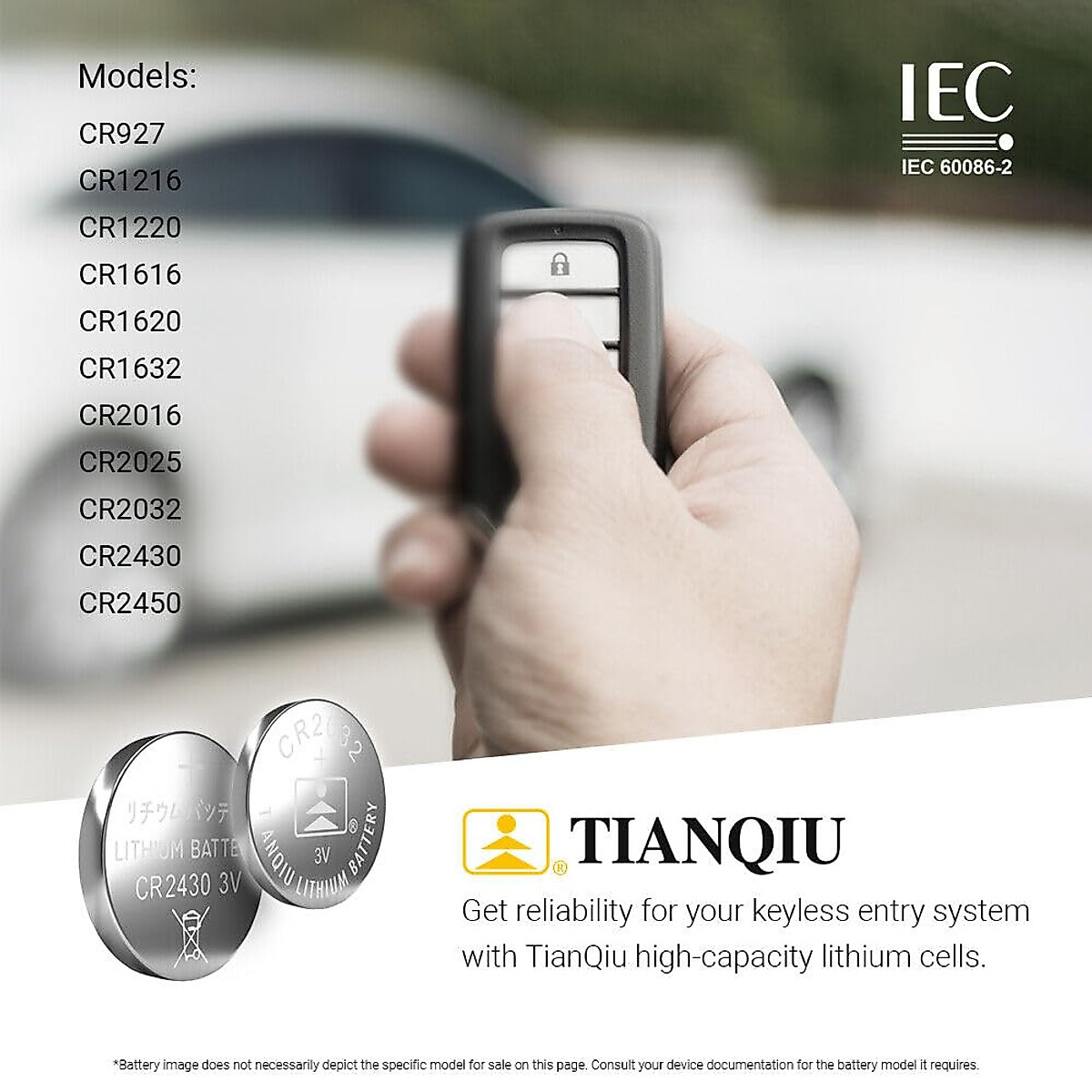 TIANQIU 2032 Battery (CR2032/ DL2032/ E-CR2032/ SB-T51/ LF1/ 2V) Lithium 3v (1 Pack of 5)