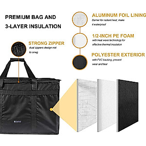 cherrboll Insulated Food Delivery Bag, Commercial Grade Food Warmer with Detachable Dividers & Shoulder Strap, Thick Thermal Carrier for Restaurant Catering Transport