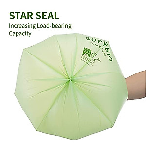 SUPERBIO 13 Gallon Compostable Handle Tie Tall Kitchen Garbage Bags, Heavy Duty Food Scrap Trash Bags Certified by BPI Meeting ASTM D6400 Standards, Eco-Friendly and Convenient, 30 Count