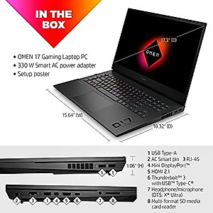 HP OMEN 17 inch Laptop, FHD 144Hz Display, 7ms Response Time, Intel Core i7-13700HX, 16 GB RAM, 512 GB SSD, NVIDIA GeForce RTX 4060 GPU (8 GB), Windows 11 Home, 17-cm2010nr (2023), Black