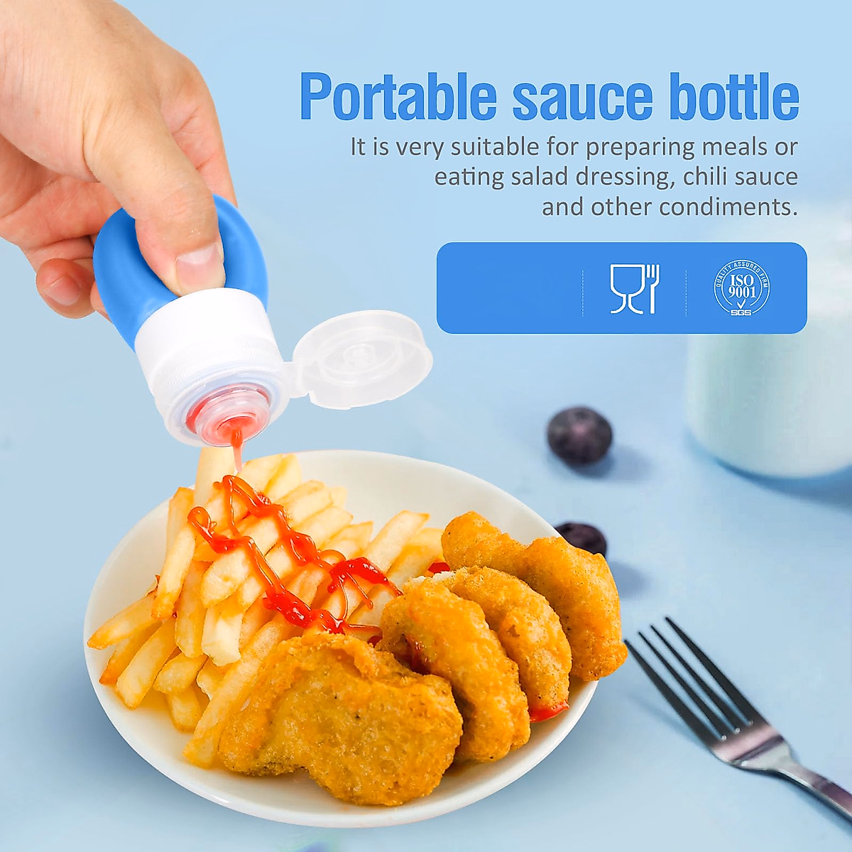 Timiuu Squeeze Salad Dressing Bottles with Cleaning Brush | Portable Sauce Bottles Condiment Bottles | Dressing to Go for Lunch | 3 OZ, Set of 4 | Food-Grade Silicone, BPA Free