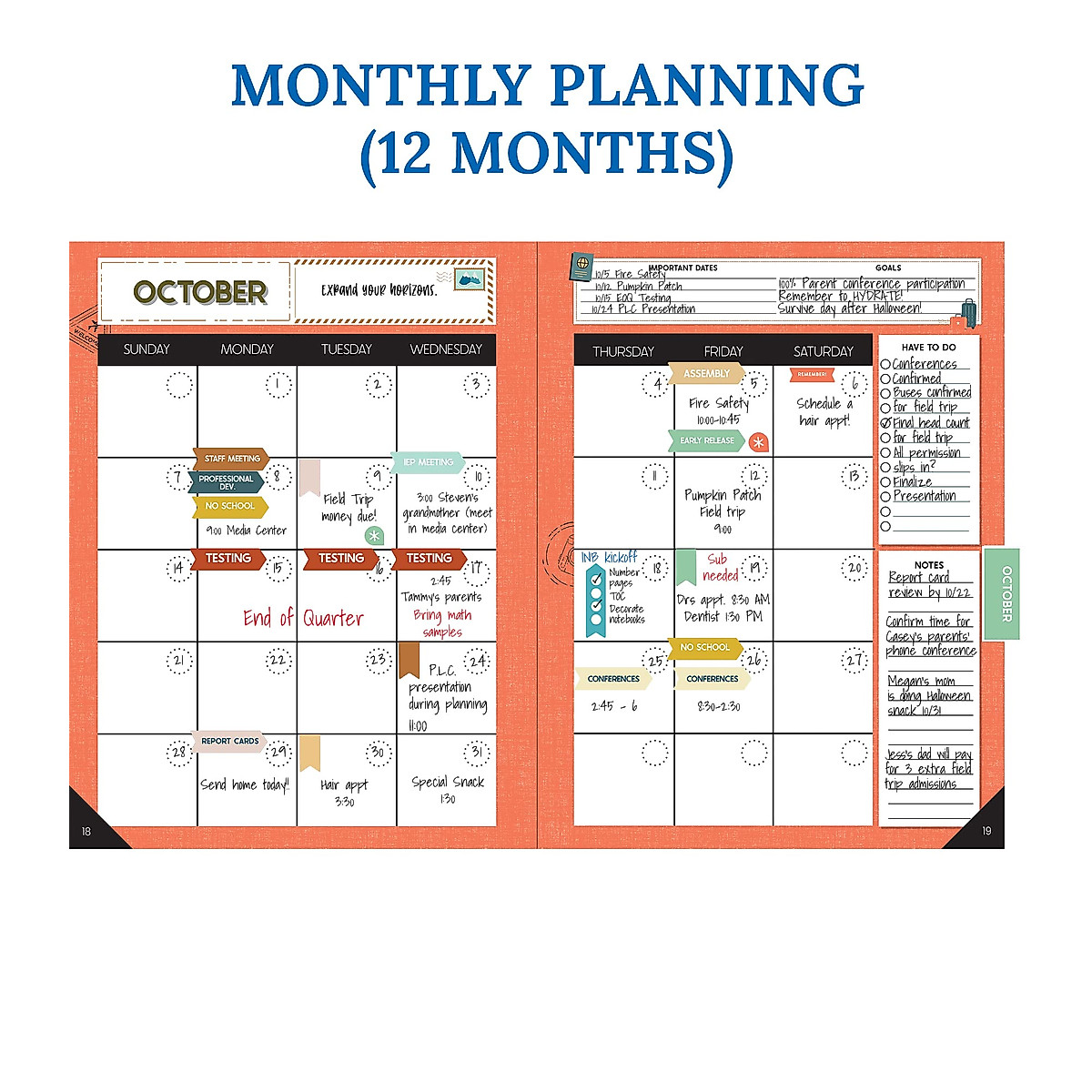 Carson Dellosa Let's Explore Teacher Planner, 8" x 11" Spiral Bound Teacher Planner With Planner Stickers, Undated Daily Planner, Weekly & Monthly Planner & School Supplies for Classroom Organization