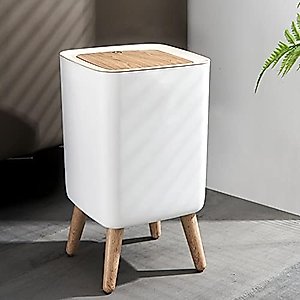 Doyingus Trash Can with Lid, 1.8 Gallon Square Plastic Garbage Can with Legs, Garbage Bin with Push Button, Modern Waste Basket for Bedroom Bathroom Living Room Office