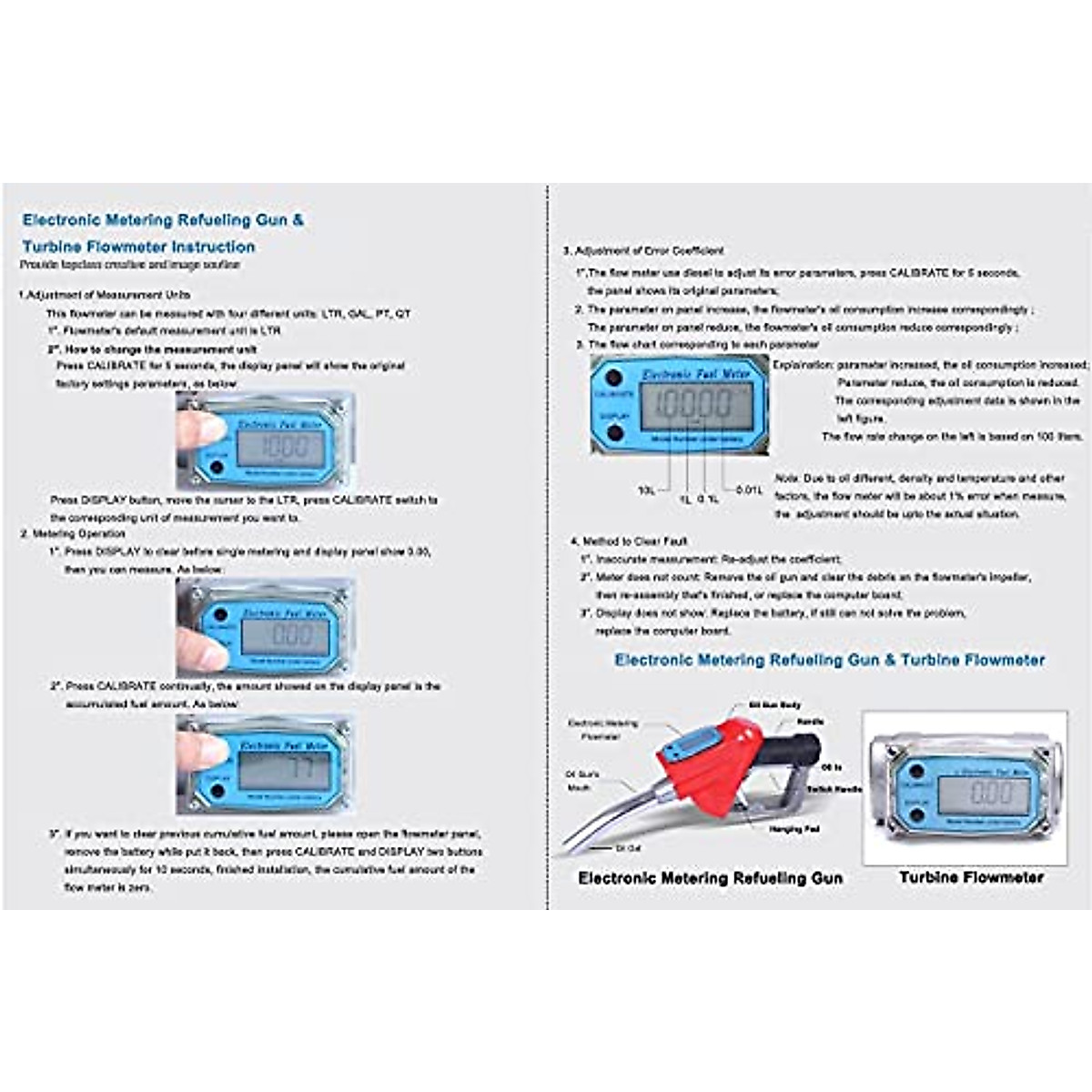 Turbine Flow Meter Electronic 3/4" 3/4 inch 10-100L/Min Oil Flowmeter Kerosene Gas Methanol Diesel Fuel Flow Digital Meter Oval Gear Gauge LCD BSPT/NPT with Battery