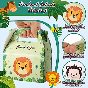 Marspark 24 Pcs Animal Party Favor Treat Box Safari Party Bags Zoo Party Favor Candy Goodie Gift Box for Kids Baby Shower Jungle Theme Party Supplies Birthday Party Decorations