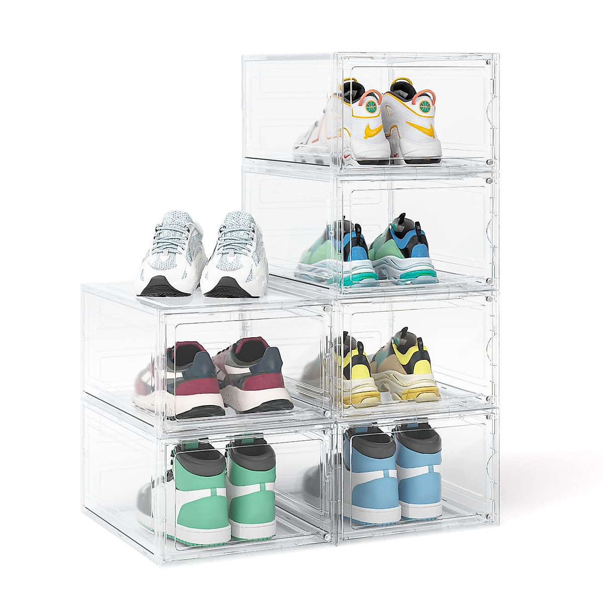 Shoe Storage Boxes, Shoe Organizer Shoe Display Case, Shoe Holder Clear Plastic Stackable Sneaker Box, Zapateras Organizer for Closet Drop Front Shoe Box Fit up to US Size 12(13.4”x 10.5”x 7.4”)