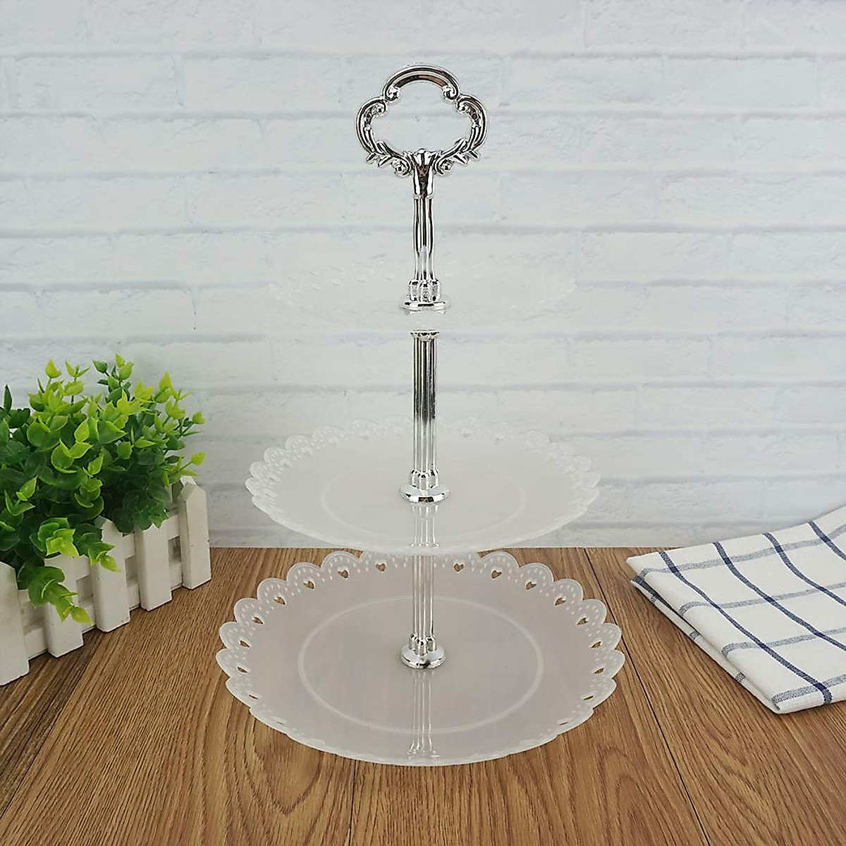 Artliving 3-tier Plastic Cake Stand-Dessert Stand-Cupcake Stand-Tea Party Serving Platter Clear Silver