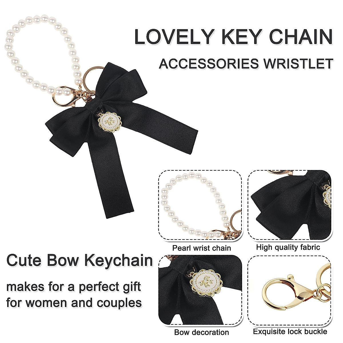 BELSITA Stanley Cup Accessories Set, Bow Pearl Chain Braided Design Water Bottle Handle Strap, Silicone Stanley Cup Boot, Stanley Charms for Stanley Cup 30/40oz Tumble (Black)